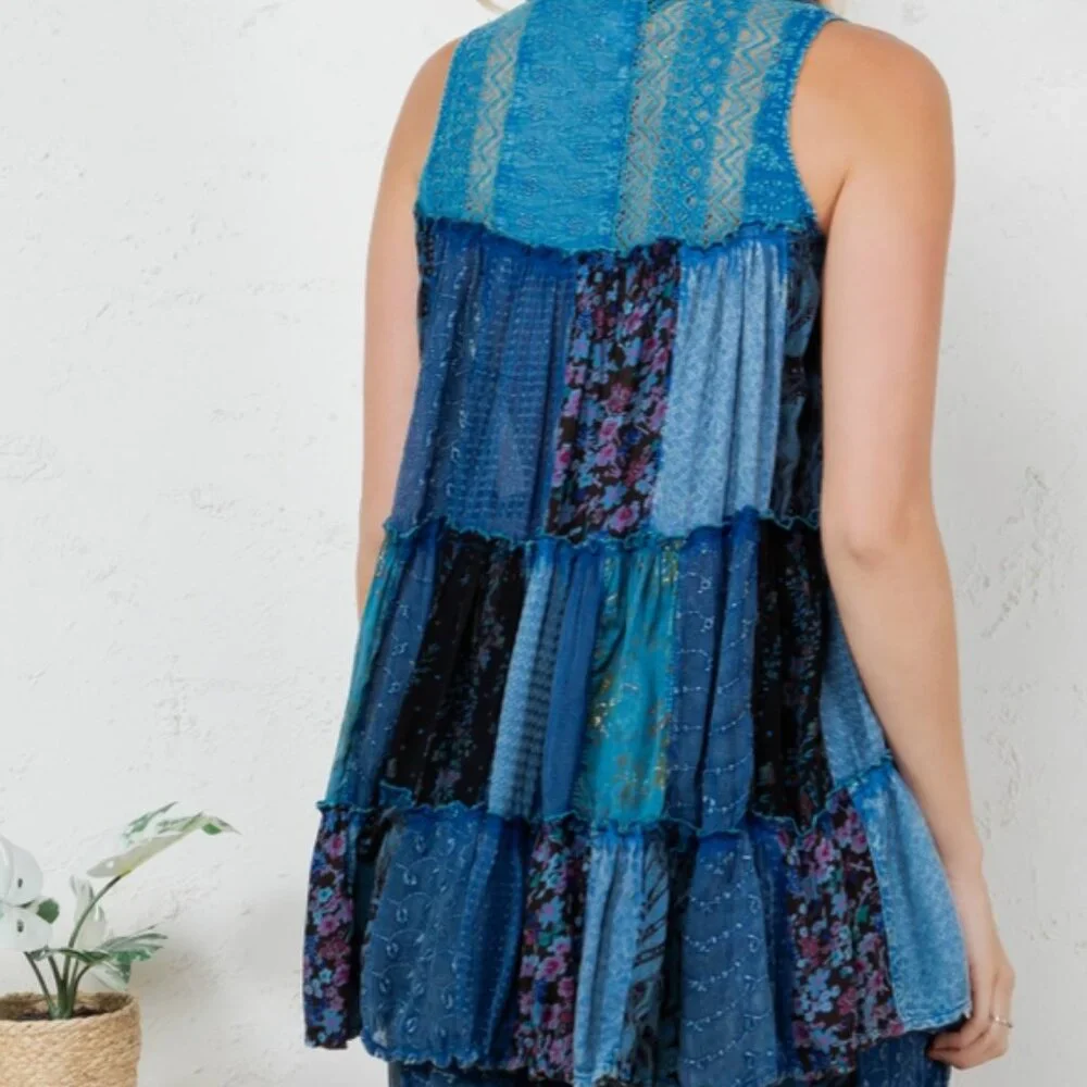 Young Threads | Tops | Boho Chic Nomad Patchwork Buttondown Indigo ...